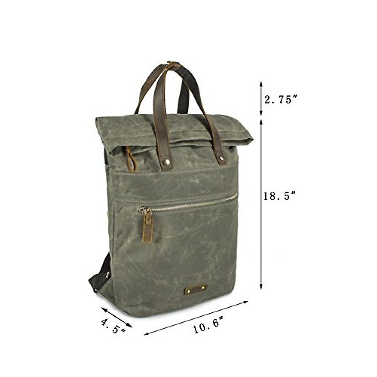 Waxed Canvas Backpack Roll Top Big Rucksack Unisex Casual Daypack for College Travel Hipsters Women Men (Army Green)