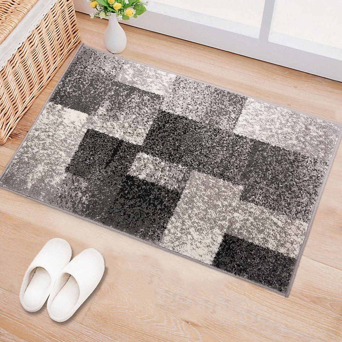 Rugshop Modern Distressed Boxes Area Rug 2' x 3' Gray