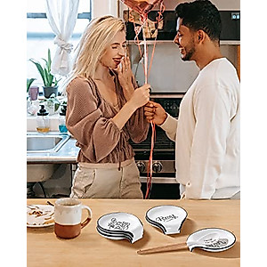 YMASINS Coffee Spoon Rest, Spoon Rest for Stove Top, Ceramic Spoon Holder for Stove Top, Utensil Rest for Kitchen Counter, Premium White Spoon Rest for Spoon, Ladles, Spatula, 2pcs