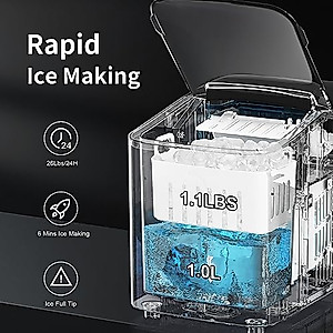 Antarctic Star Countertop Ice Maker Portable Ice Machine with Handle,Self-Cleaning Ice Makers, 26Lbs/24H, 9 Ice Cubes Ready in 6 Mins, S/L, for Home Kitchen Bar Party (Black)