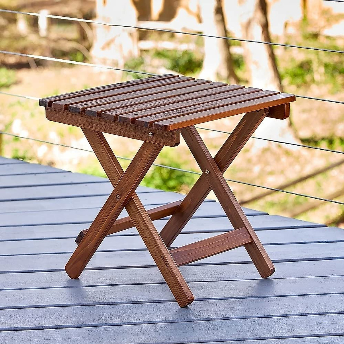 Classic Design Adirondack Square Folding Patio Table with Slated Top & Genuine Cedar Wood Construction | Oak Dark Brown Color Weatherproof Finish Best for Indoor Outdoor Use | Water & Rust Resistant