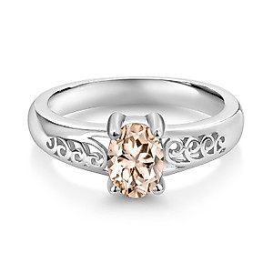 Gem Stone King 0.65 Ct Oval Peach Morganite 925 Sterling Silver Women's Ring (Size 5)