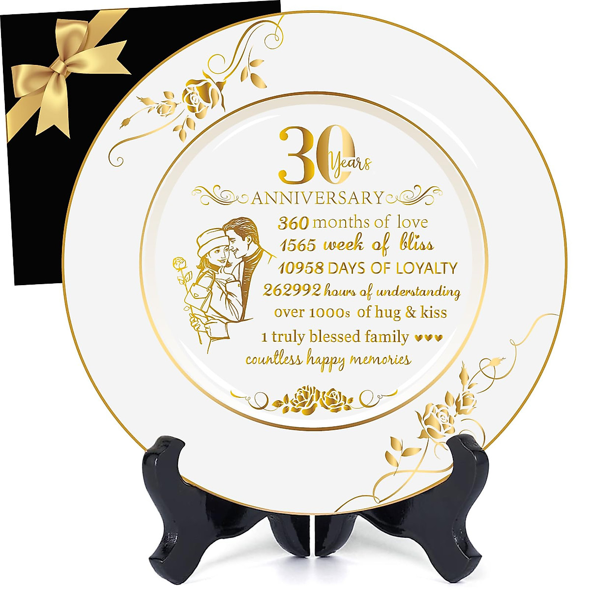 SHUNNIUB 30th Anniversary Plate, Meaningful Pearl Anniversary Wedding Gifts for Couple Parents to Celebrate 30th Wedding Anniversary, 9" x 9"