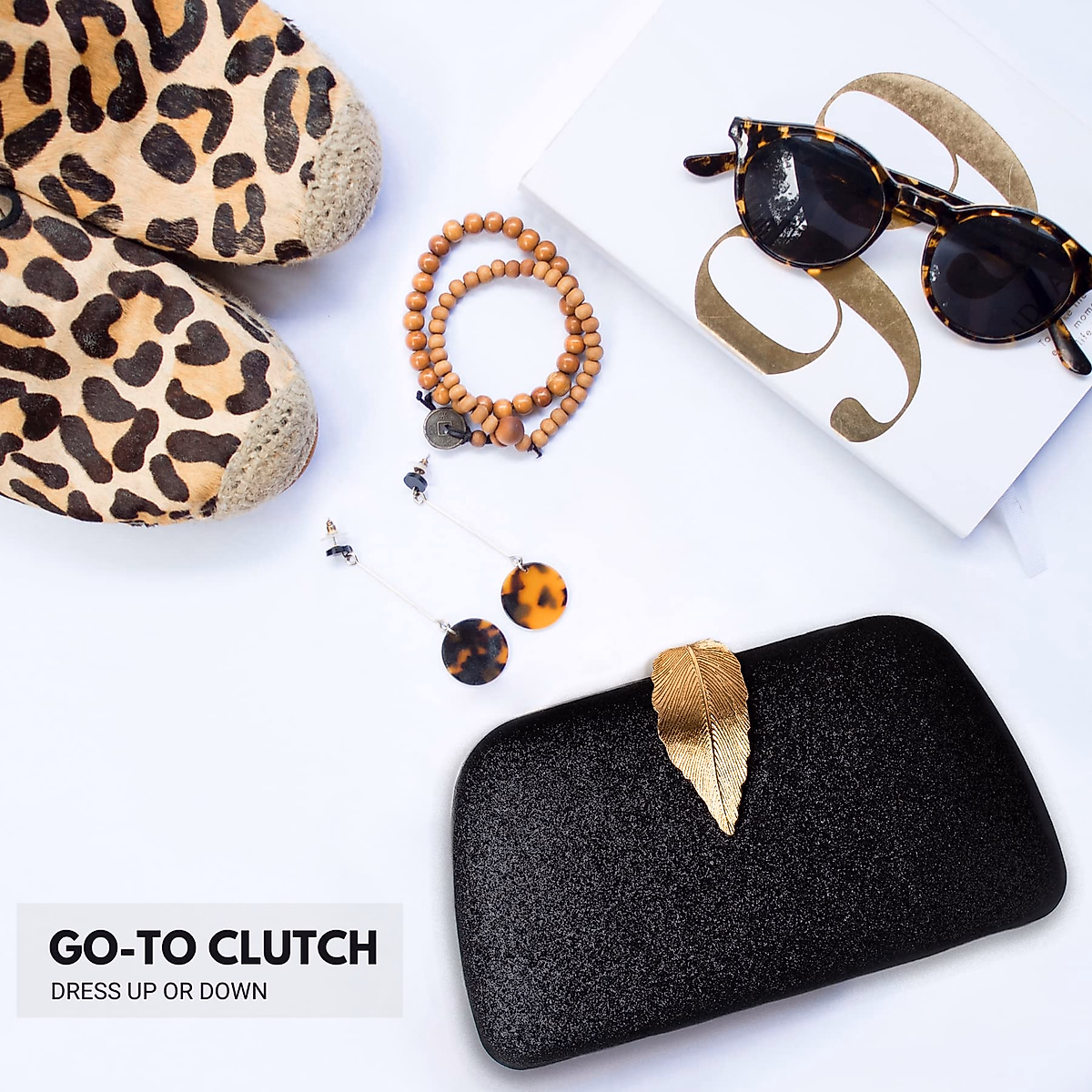 Before & Ever Women's Small Black Sparkle Clutch, Evening Handbag for Women - Formal Crossbody Purse