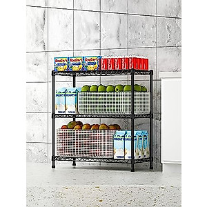 ANNECOSK 3-Tier Storage Shelves Adjustable, Metal Shelves for Storage Shelving Unit Wire Shelving Display Shelf for Kitchen Pantry 23" D x 13" W x 31.5" H-Black