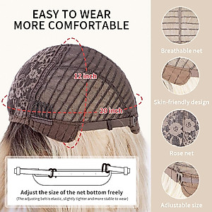 ORSUNCER Blonde Wig with Bangs Long Wavy Curly Ombre Blonde Wig Natural Looking Synthetic Heat Resistant Hair Wigs for Daily Party Wig 26 Inches