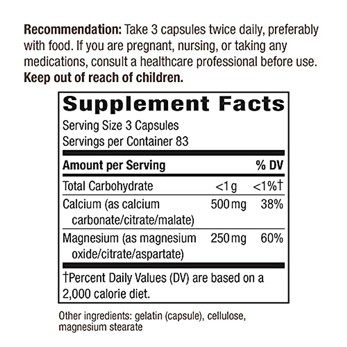 Nature's Way Calcium & Magnesium Mineral Complex, Supports Bone Health*, 750 mg per serving, 250 Capsules