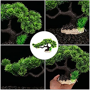 STOBOK Artificial Pine Tree Pets Plastic Plants Aquarium Bonsai Tree Rock Bonsai Ornament for Aquarium Fish Tank