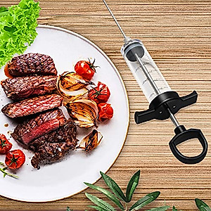 Tri-Sworker Plastic Meat Injector Kit for Smoker with 2 Flavor Food Syringe Needles, Ideal for Injecting Marinade into Turkey, Meat, Brisket; 1-OZ; Including Paper User Manual, Recipe E-Book (PDF)