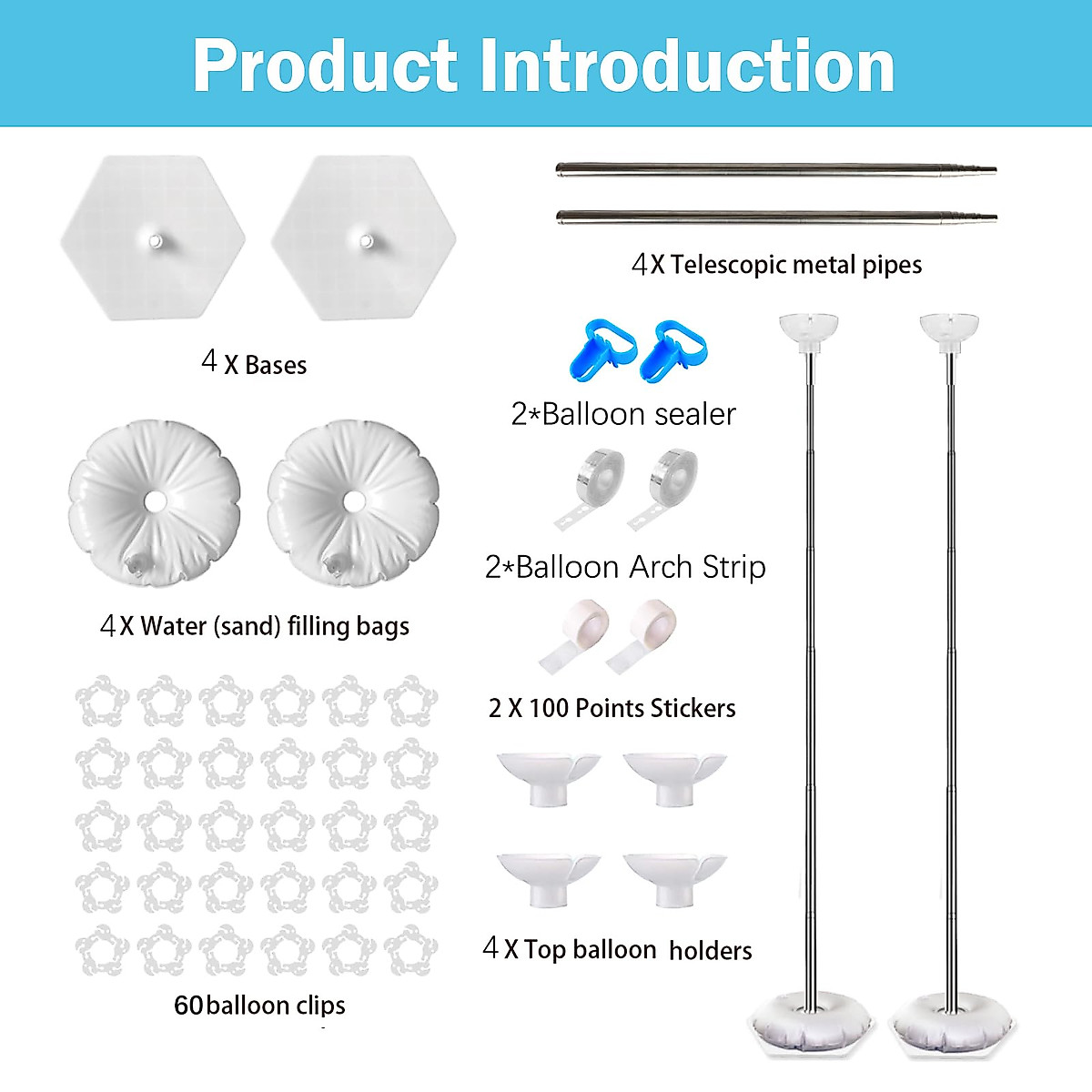 Balloon Column Stand Kit, Set of 4 – 7ft Height Adjustable Balloon Arch Stand Kit, Metal Telescopic Balloon Stand for Baby Shower, Birthday, Wedding, and Graduation