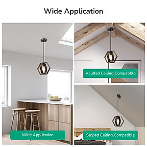 EDISHINE Pendant Lights for Kitchen Island, Farmhouse Hanging Light Fixture with Wood Grain and Black Finish, Adjustable Height Pendant Light for Kitchen Table, Hallway, Entry, cULus Listed