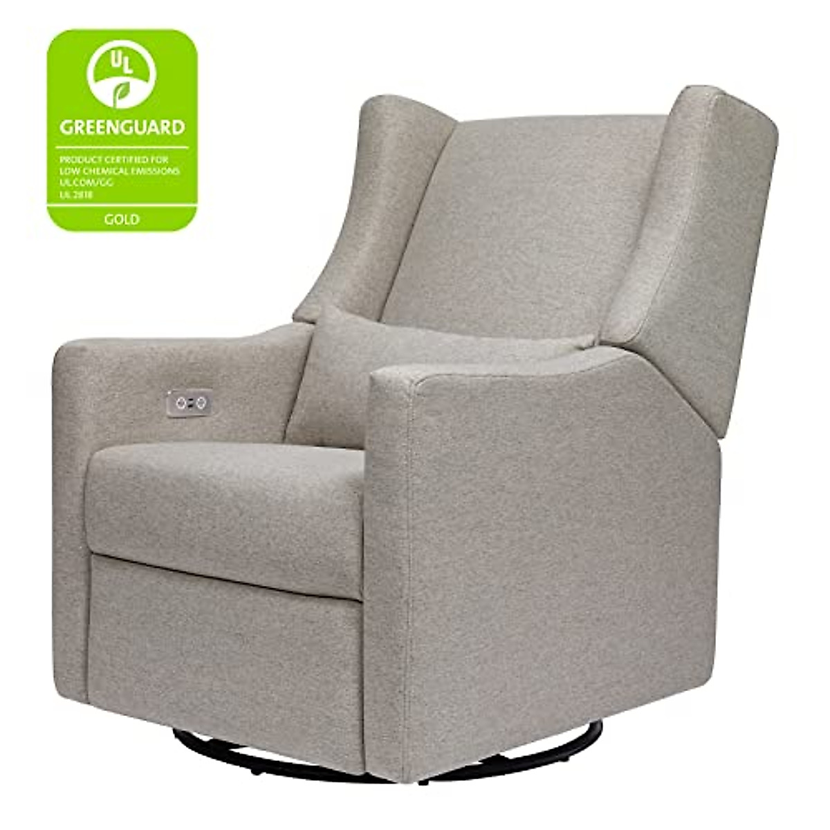Babyletto Kiwi Electronic Power Recliner and Swivel Glider with USB Port in Performance Grey Eco-Weave, Water Repellent & Stain Resistant, Greenguard Gold and CertiPUR-US Certified