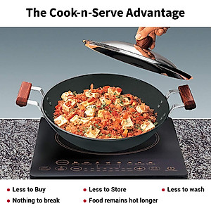 Futura Induction Compatible Hard Anodized Flat Bottom Deep Fry Pan / Kadhai with Stainless Steel Lid, 3.75 Liter