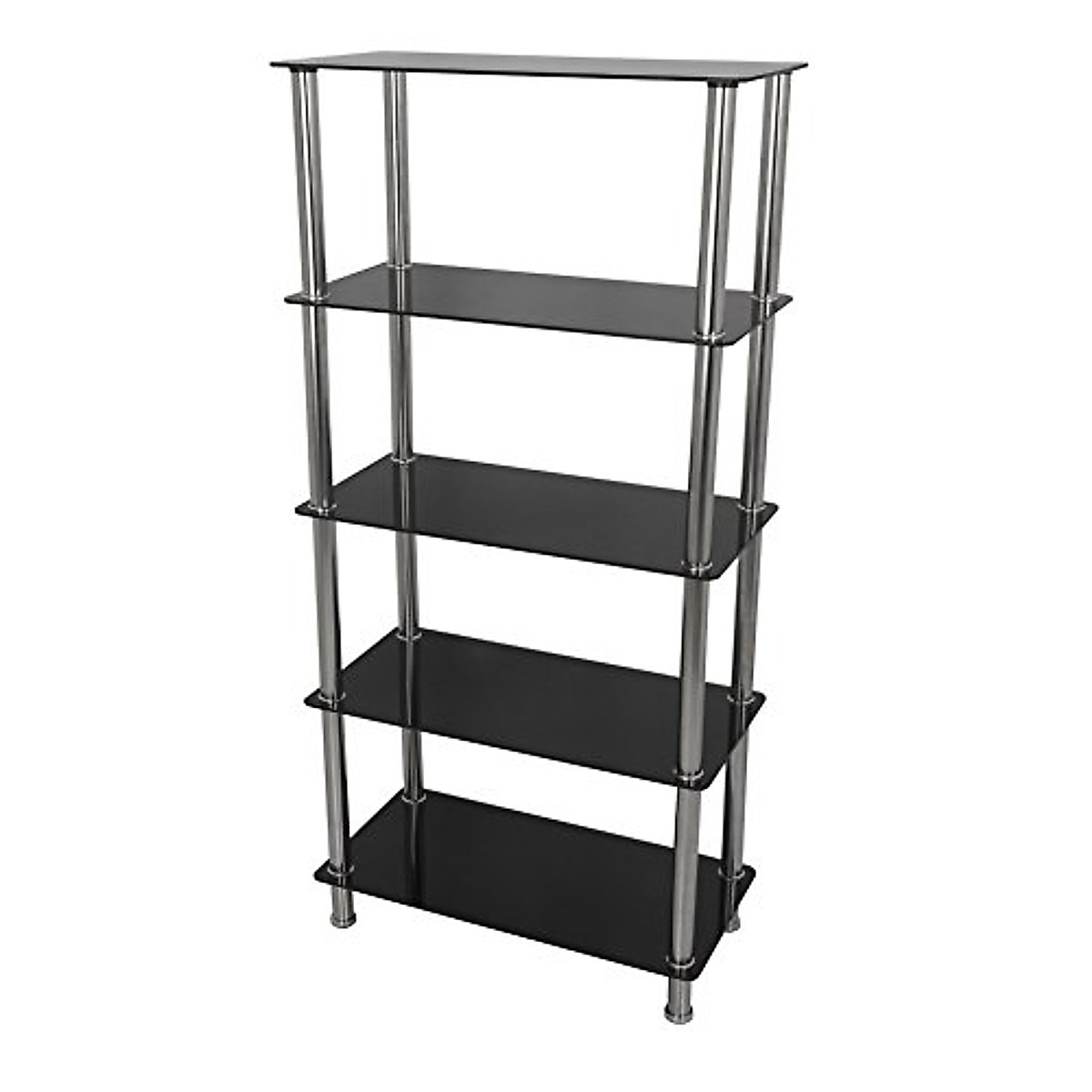 AVF S25-A Tall 5 Tier Shelving Unit in Black Glass & Chrome