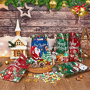 Cholemy 120 Pcs Christmas Merchandise Bags Bulk Christmas Plastic Bags 8 x 10 in Christmas Favor Gift Bag Christmas Party Favor Bags with Handle for Shopping Holiday Boutique Treat(Bright Style)