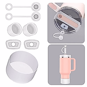 7PCS Stanley Silicone Spill leak Stopper Set of 4, for Stanley Cup 2.0 40oz/ 30oz, Tumbler Accessories,2 Straw Cover Cap, 2 Square Spill Stopper and 2 Round Leak Stopper,1 Bumper Boot