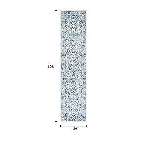 SAFAVIEH Tulum Collection Runner Rug - 2' x 9', Ivory & Blue, Oriental Design, Non-Shedding & Easy Care, Ideal for High Traffic Areas in Living Room, Bedroom (TUL282B)