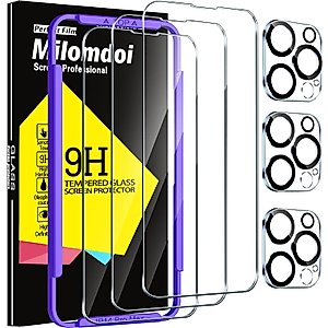 Milomdoi 3 Pack Screen Protector for Apple iPhone 14 Pro Max with 3 Pack Tempered Glass Camera Lens Protector, Ultra 9H Accessories, Case Friendly, Mounting Frame, 2.5D Curved, Transparent