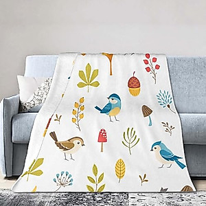 Throw Blanket 50x60 Inch,Bird Autumn Cute Forest Flannel Soft Cozy Fluffy Throw Blankets and Warm Throws for Adults in Couch Sofa Bed 60x50 Inch