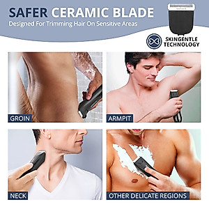 2 in 1 Groin Hair Trimmer Body Groomer for Men - Ball Shaver with 2 Different Replaceable Ceramic Blades Specifically Designed to Balance Safety and Sharpness - Keep Groin Body Trim Neat Clean