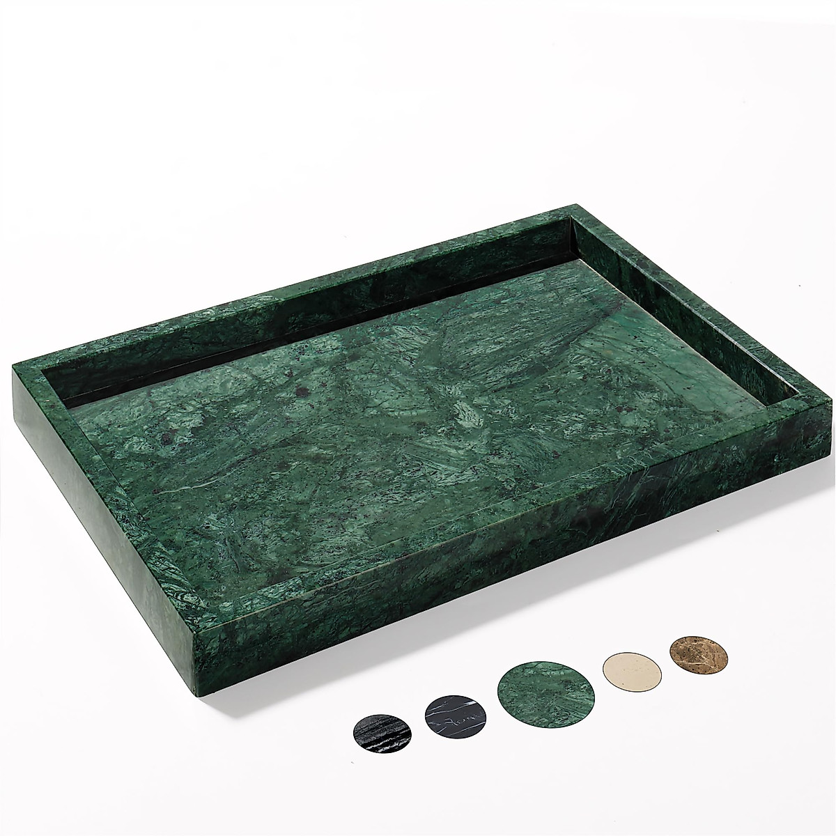 YMXYJM 100% Natural Marble Tray for Bathroom, Genuine Marble Stone Vanity Tray, Luxury Storage Trays for Kitchen, Vanity, Home Decor, Dresser, Non-Resin/Non-Ceramic, 12"x 8"x 1.2", Dark Green