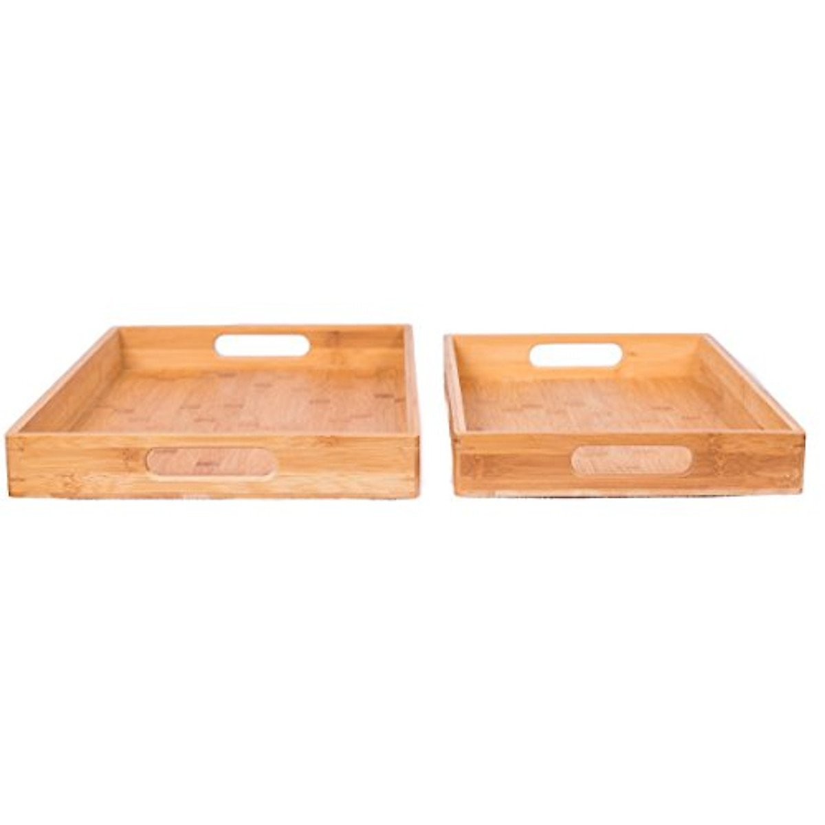 BirdRock Home 2pc Bamboo Serving Trays Set with Handles - Wood - Food - Breakfast Tray - Party Platter - Nesting - Kitchen and Dining