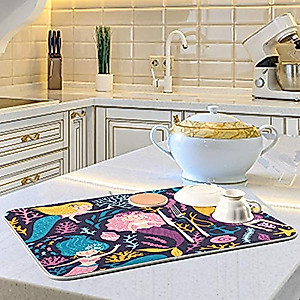 Cute Mermaids Whale Corals Seaweed Dish Drying Mat 24"x18" Absorbent Machine Washable Hanging Fast Dry Pad Dish Protective Mat for Kitchen Countertop Heat Resistant Dinner Table Mat