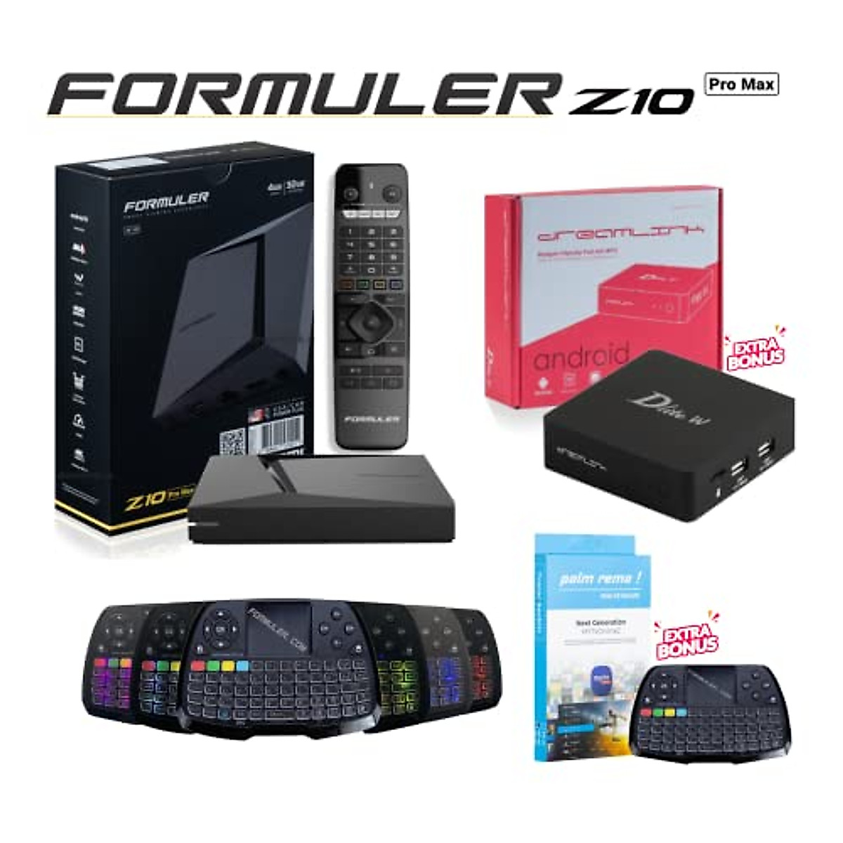 Formuler Z10 Pro Max Android 10 Dual Band 5G Gigabit LAN 4GB Ram 32GB ROM 4K Bonus Dreamlink Dlite W4K Andriod Box and Bonus Formuler 7 Color Backlit Wireless Mini Keyboard