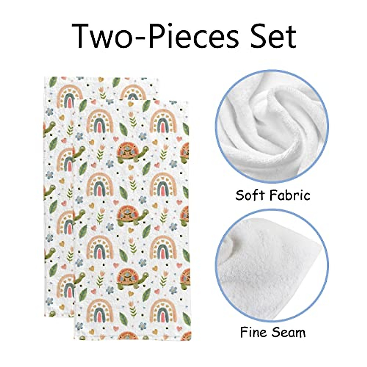 Hand Bath Towels 2 Pack Turtle Rainbow Flower Leave Absorbent Face Fingertip Towels for Bathroom Kitchen Gym Spa Soft Hair Drying Cloth Quick Dry, 30 x 15 Inch