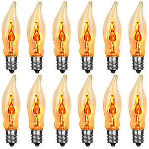 Christmas Flickering Light Bulbs 12 Pack C18 Flickering Flame Light Bulbs E12 Base Flickering Flame Bulbs 1 Watt/120 Volts for Christmas Candelabra Window Candle Lamp Christmas Replacement Bulbs