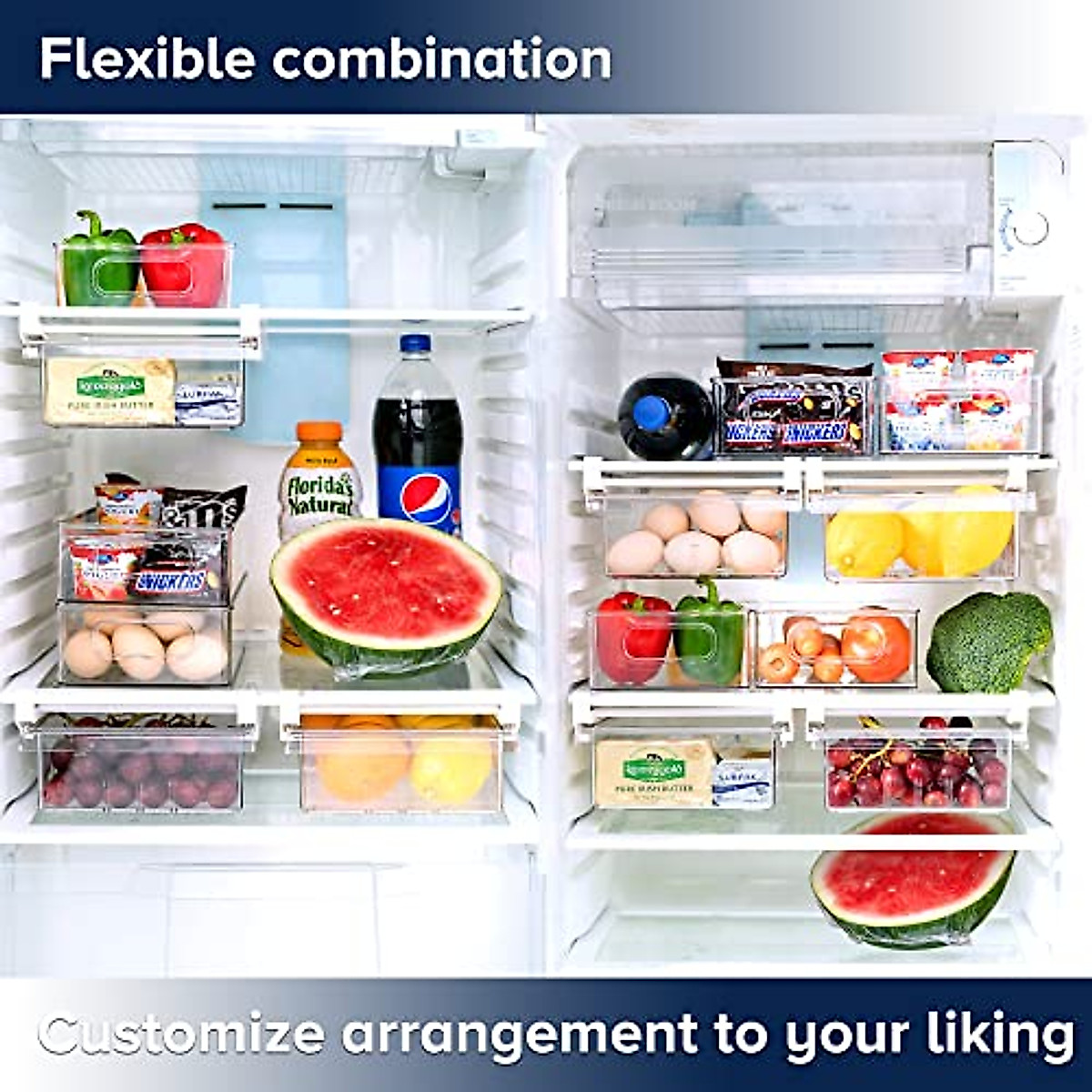 LuvIdeal Fridge Organizer Drawer Combo Set - Refrigerator Drawers, Stackable Fridge Organizer, Pull Out Fridge Drawer, Fridge Shelf Holder Storage Bins, Deli Drawer Cheese, Meat, Butter, Egg, Yogurt