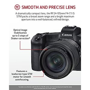 Canon EOS R RF24-105mm F4-7.1 is STM Lens Kit, Vlogging and Content Creator Camera 4K UHD, Digital Single-Lens Non-Reflex AF/AE, 0.4 Magnification, Mirrorless and Full-Frame, Compact & Lightweight
