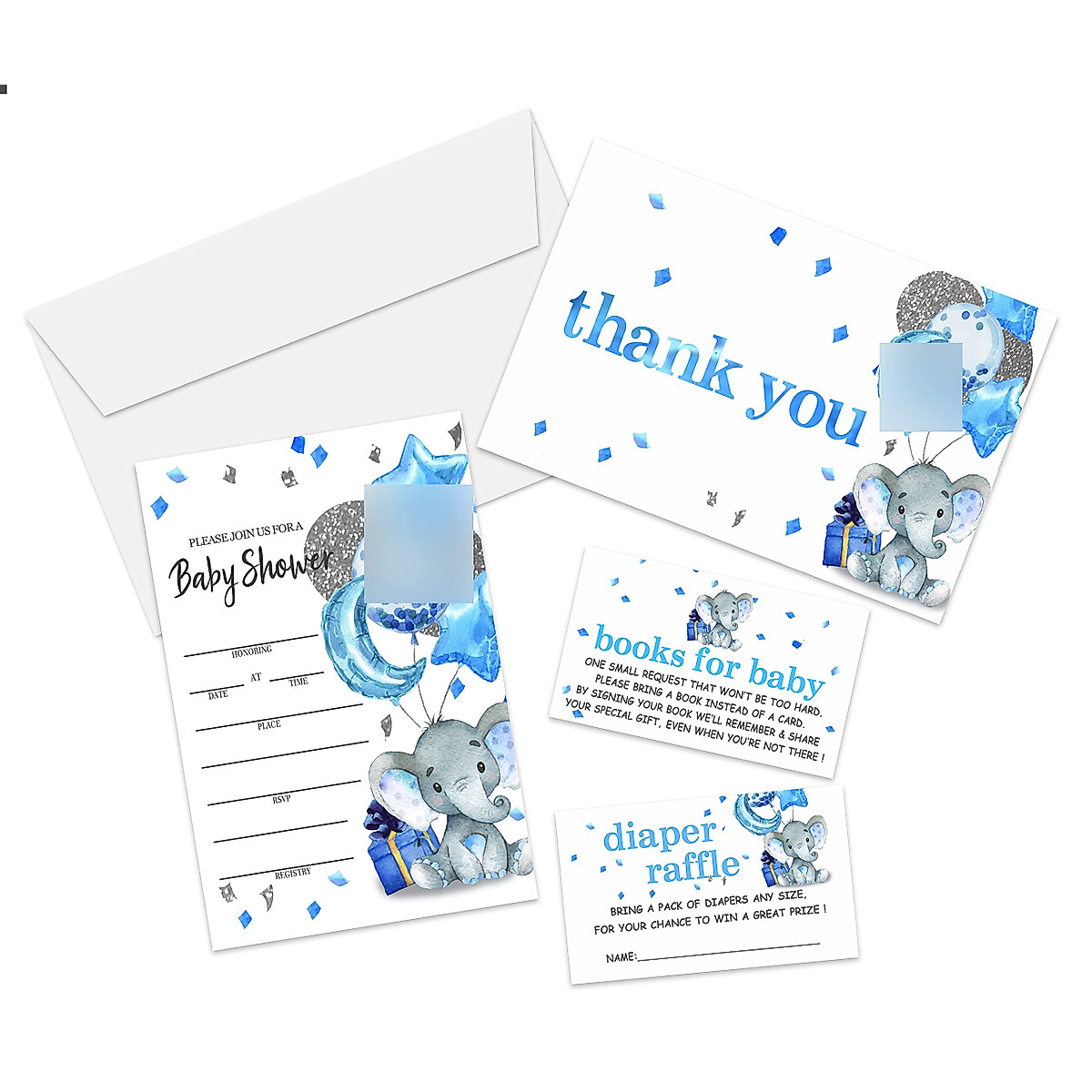 Baby Shower Invitation Set, Fill In Invites Cards, Books For Baby, Diaper Raffle, Thank You, Baby Shower, Each Design 25 Cards & Envelopes (Total 100 Cards) – (bb006-taozhuang)