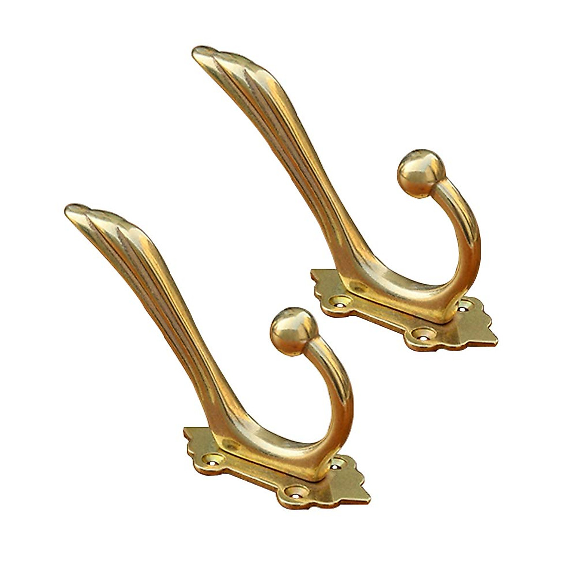Tiazza 2Pcs Antique Solid Brass Clothes Hooks, Entryway Coat Hooks, Scarf and Jacket Hangers, Bath Towel Heavy Hooks (Gold)