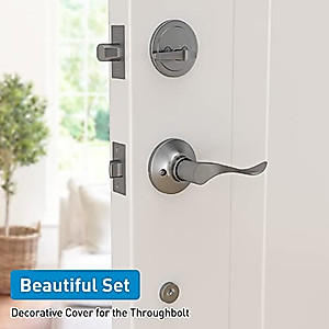 HOSOM Front Door Handle Set, Exterior Door Lock Set with Deadbolt, Single Cylinder, Reversible for Right and Left Handed Doors, Satin Nickel