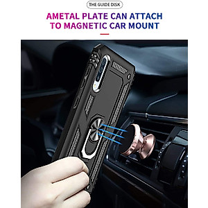 TJS Compatible with Samsung Galaxy A50 2019 Case, with Tempered Glass Screen Protector Metal Ring Magnetic Support Kickstand Heavy Duty Drop Protector Phone Case Cover (Black)
