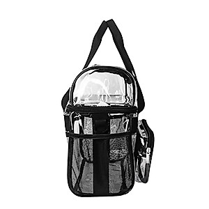 Stadium Approved Double Decker Crossbody Clear Work bag Transparent PVC Lunch Tote Bag Clear Makeup Travel Kit Organizer Bag On Go Clear Lunch Shoulder Bag for Sport Event Concert Correctional Officer