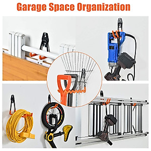 AOBEN Garage Hooks,24Pack Heavy Duty Garage Hanger Organizer Anti-Slip Double Wall Garage Storage Hooks for Ladder, Power Tool,Bike,Ropes (23 Hooks & 1 hoder Strap)-Orange
