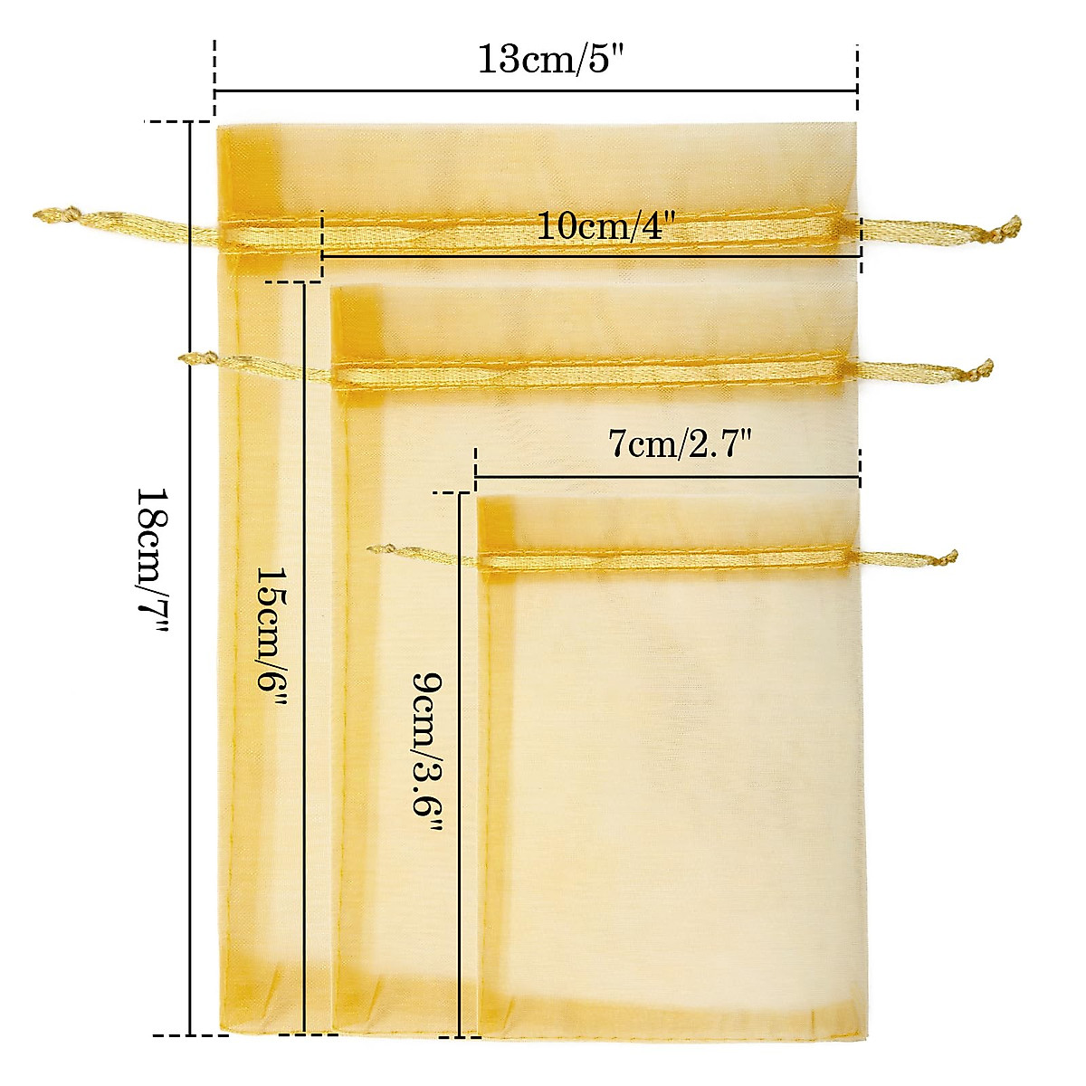 joycraft 50Pcs Organza Bags, 5"x7" Gift Favor Bags, Gold Breathable Tulle Bags with Drawstring, Sheer Mesh Pouch Drawstring Bags for Wedding Favor, Jewelry, Makeup, Candy