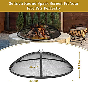 36Inch Round Fire Pit Spark Screen Cover,Outdoor Patio Mesh FirePit Screens,Heavy Duty Steel Domed Fire Pit Ember Guard with Handle