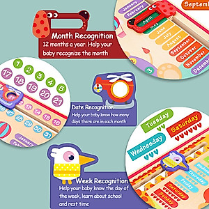 Wooden Montessori Toddler Learning Clock, Telling Time Teaching Clock & Time Calendar Cognitive Board, Preschool Learning Educational Toys for 3+ Years Old Boys and Girls