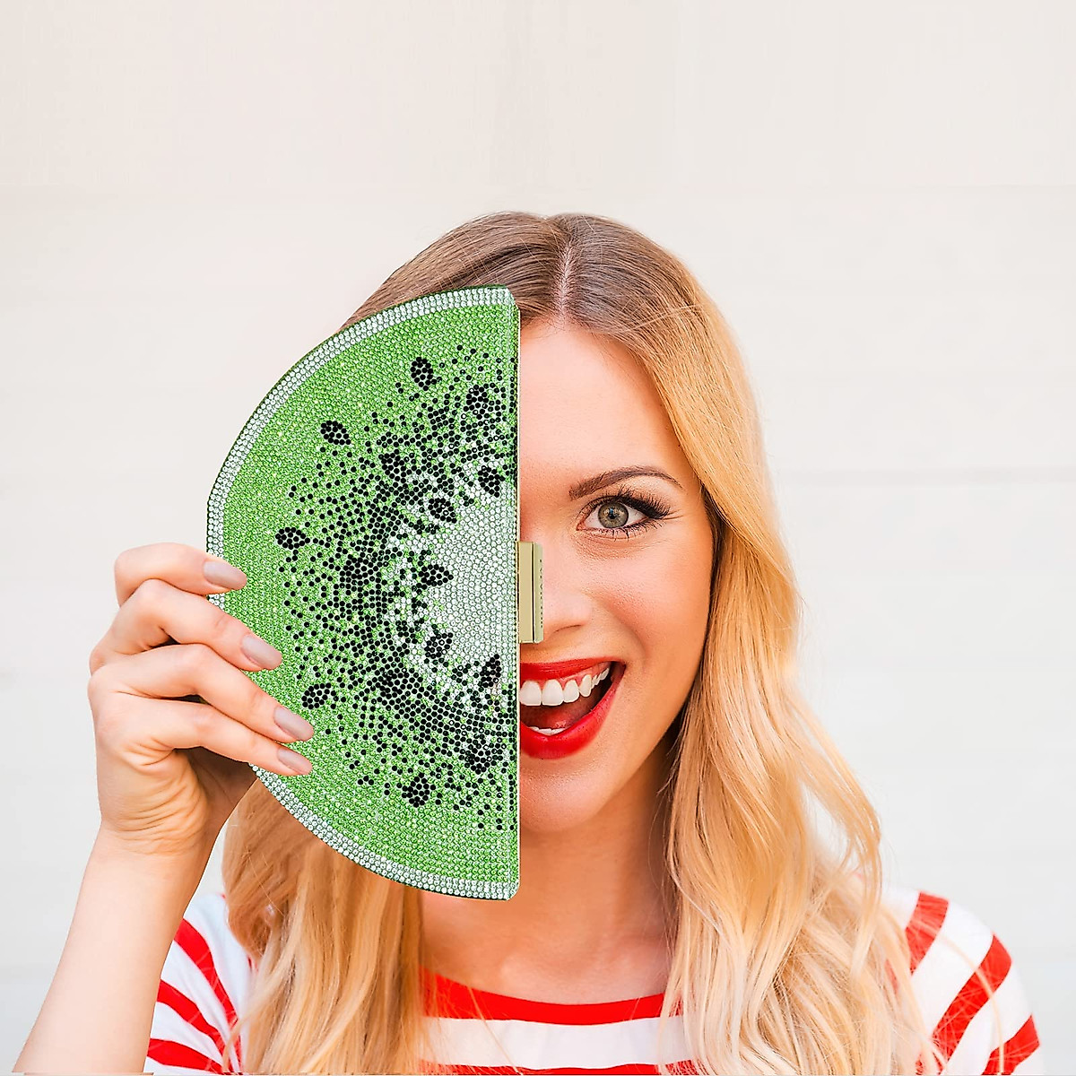 Evevictor Clutch Purse for Women, Crystal Evening Bag, Watermelon Shape Handbag, Rhinestone Money Hand Bag for Prom, Party, Date (Green)