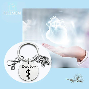 FEELMEM Doctor Gift Cardiologists Gift Doctor Keychain with Stethoscope Heart Charm Medical Jewelry Gift for Cardiologists Future Doctors Medical Students (Silver)