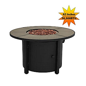 Top Space Propane Fire Pit Table Outdoor Gas Fire Pit Patio Fire Table CSA Certification 50,000 BTU Auto-Ignition, 42 Inch, Round, Bronze