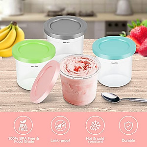 Creami Pint Containers Replacement for Ninja Creami Pints and Lids - 4 Pack, 16oz Ice Cream Pint Containers Compatible with NC300, NC301 & NC299AMZ Series Ice Cream Maker, BPA-Free & Leak Proof Lids