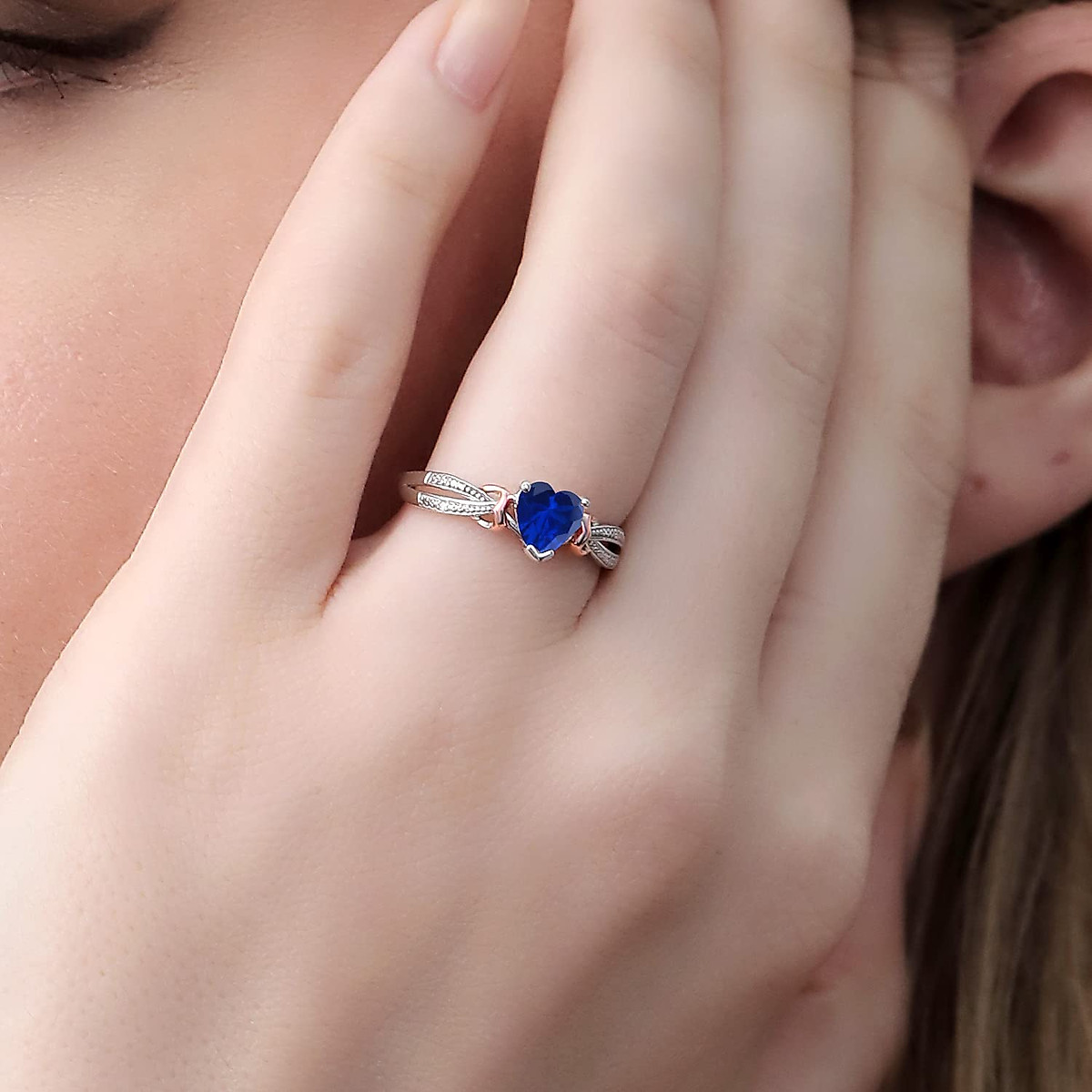 Gem Stone King 925 Silver and 10K Rose Gold 6MM Heart Shape Gemstone Birthstone and Diamond Engagement Ring | Wedding Anniversary Promise Ring For Women | Available In Size 5, 6, 7, 8, 9