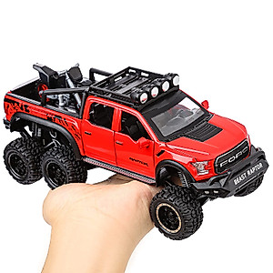 SASBSC Toy Pickup Trucks for Boys F150 Raptor DieCast Metal Model Car with Sound and Light for Kids Age 3 Year and up RED