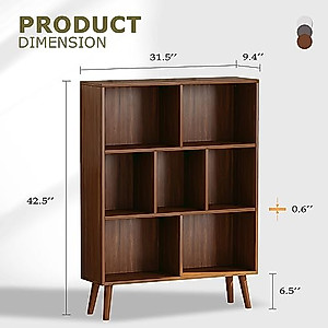 DIFY Wooden Bookcase 7 Cube Open Bookcase with Legs, Display Bookshelves Storage Organizer Shelf for Living Room, Home Office and Bedroom, Walnut