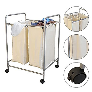Laundry Sorter 2 Bag Laundry Hamper Cart with Rolling Lockable Wheels and Removable Bags Laundry Organizer Cart for Clothes Storage