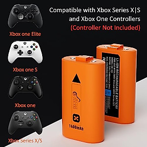 Lithium Xbox Rechargeable Battery Pack for Xbox Series X|S and Xbox One, 2X1400mAH Battery for Xbox Series X|S, Xbox One/X/S/Elite Controllers